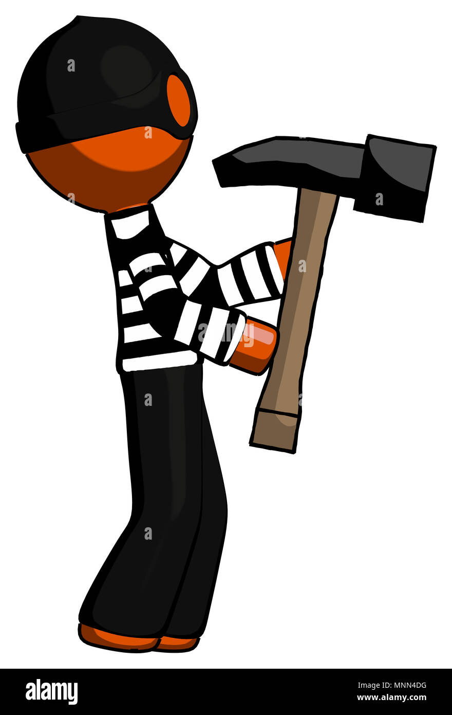 Orange thief man hammering something on the right Stock Photo - Alamy