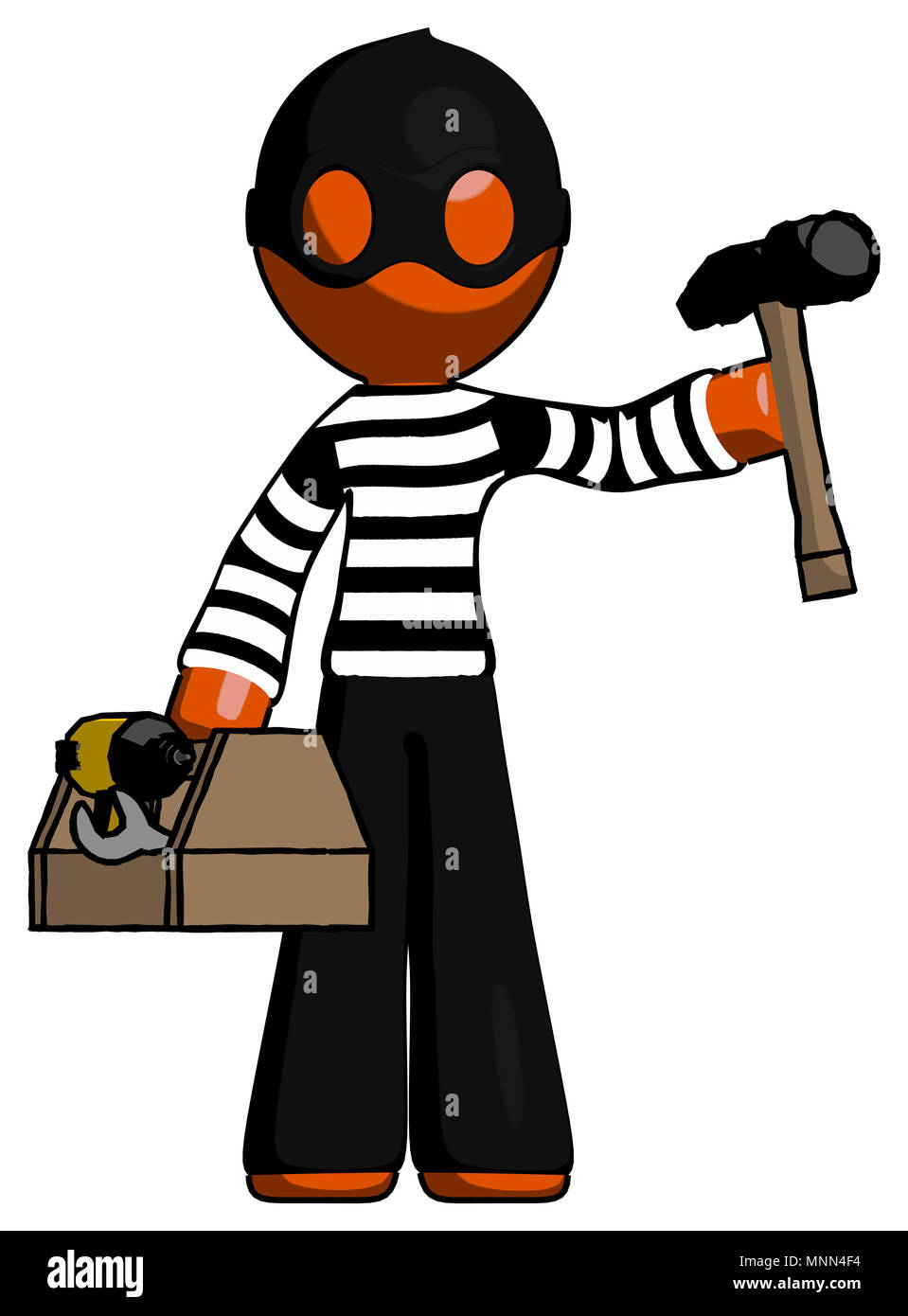 Orange thief man holding tools and toolchest ready to work Stock Photo ...
