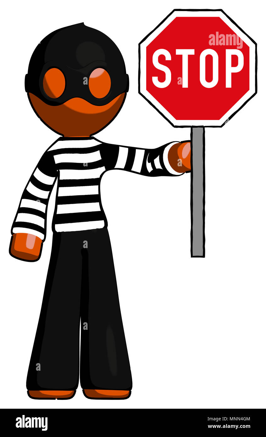 Orange thief man holding stop sign Stock Photo - Alamy
