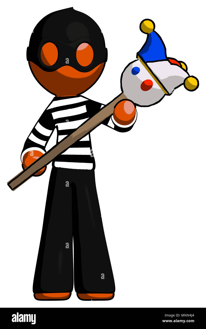Orange thief man holding jester diagonally Stock Photo - Alamy