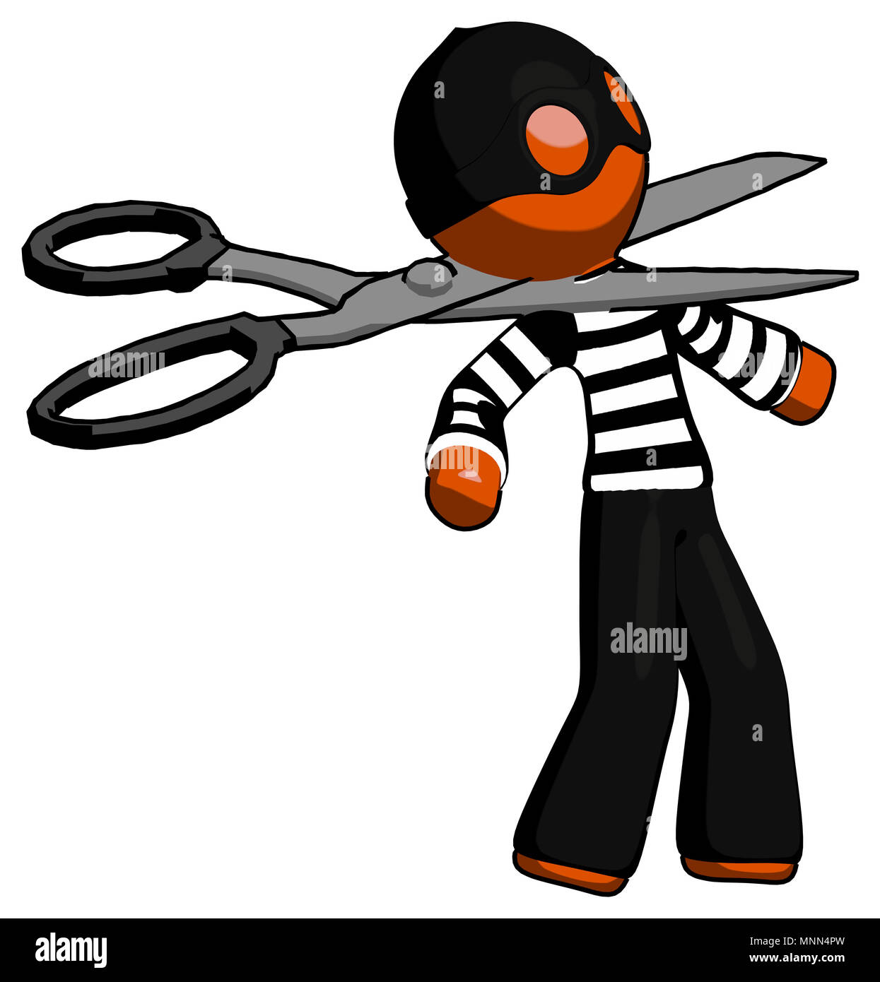 Orange thief man scissor beheading office worker execution Stock Photo ...