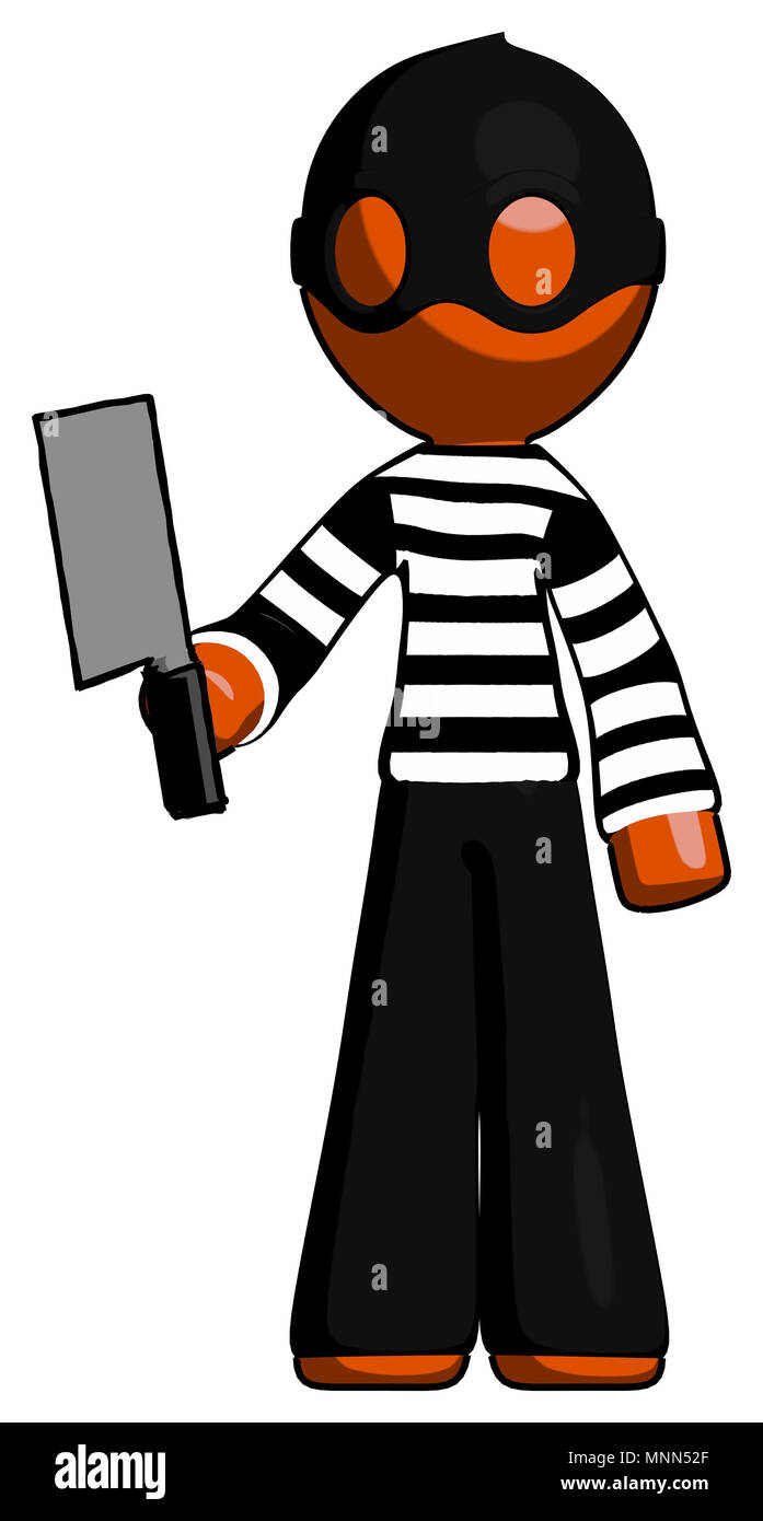 Orange thief man holding meat cleaver Stock Photo - Alamy