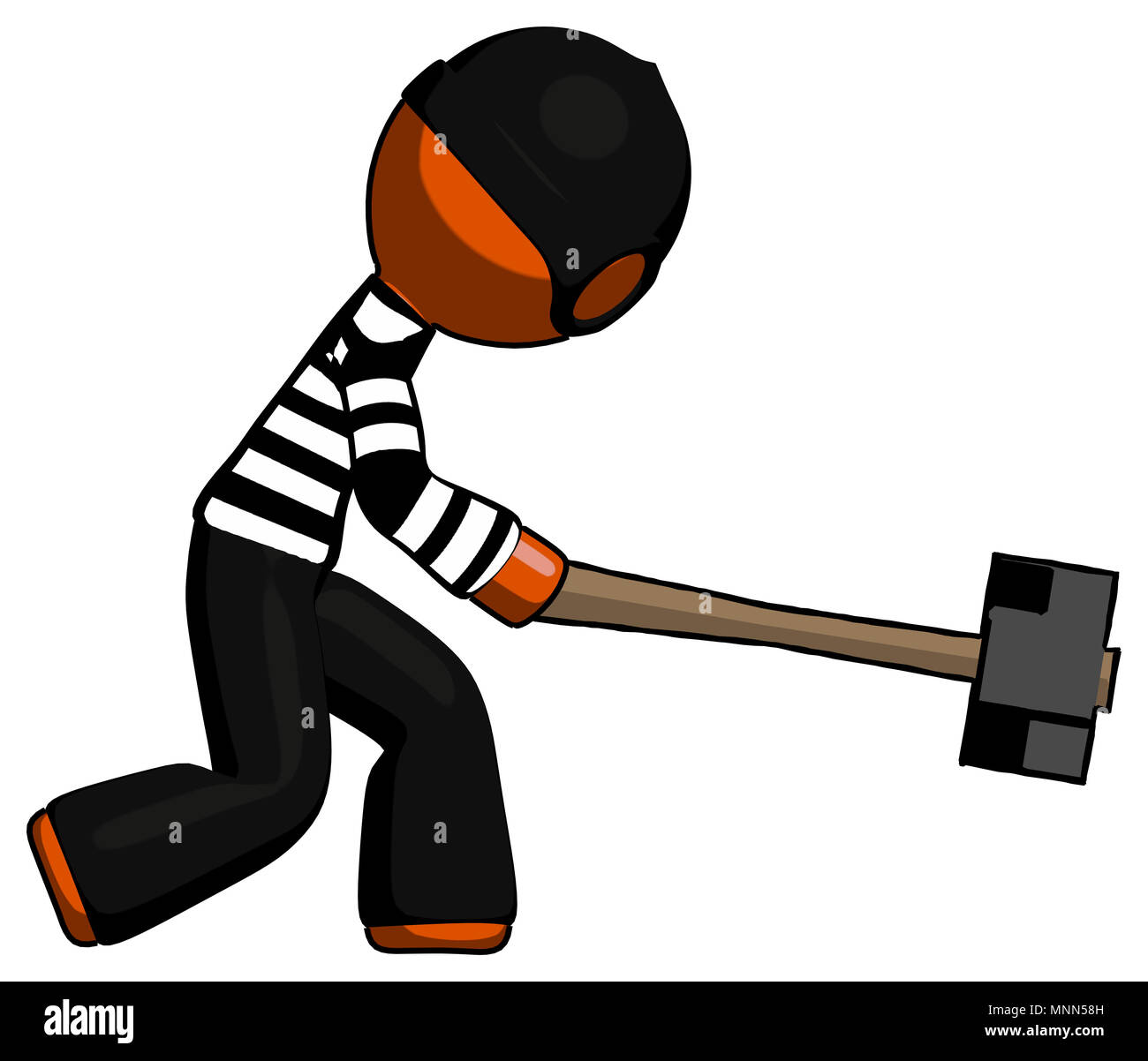 Orange thief man smashing with sledgehammer, or hitting something Stock ...