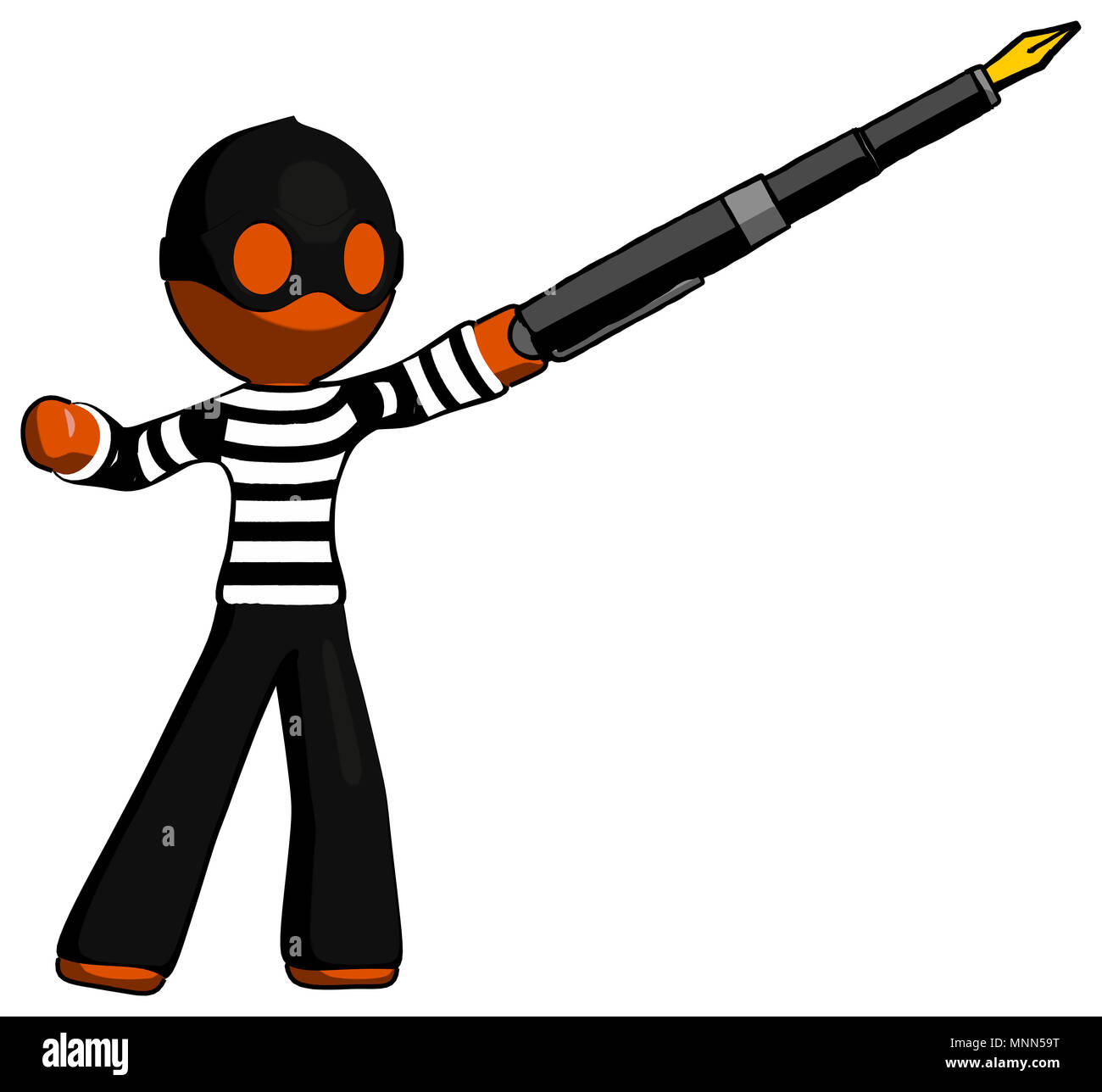 Orange thief man pen is mightier than the sword calligraphy pose Stock ...