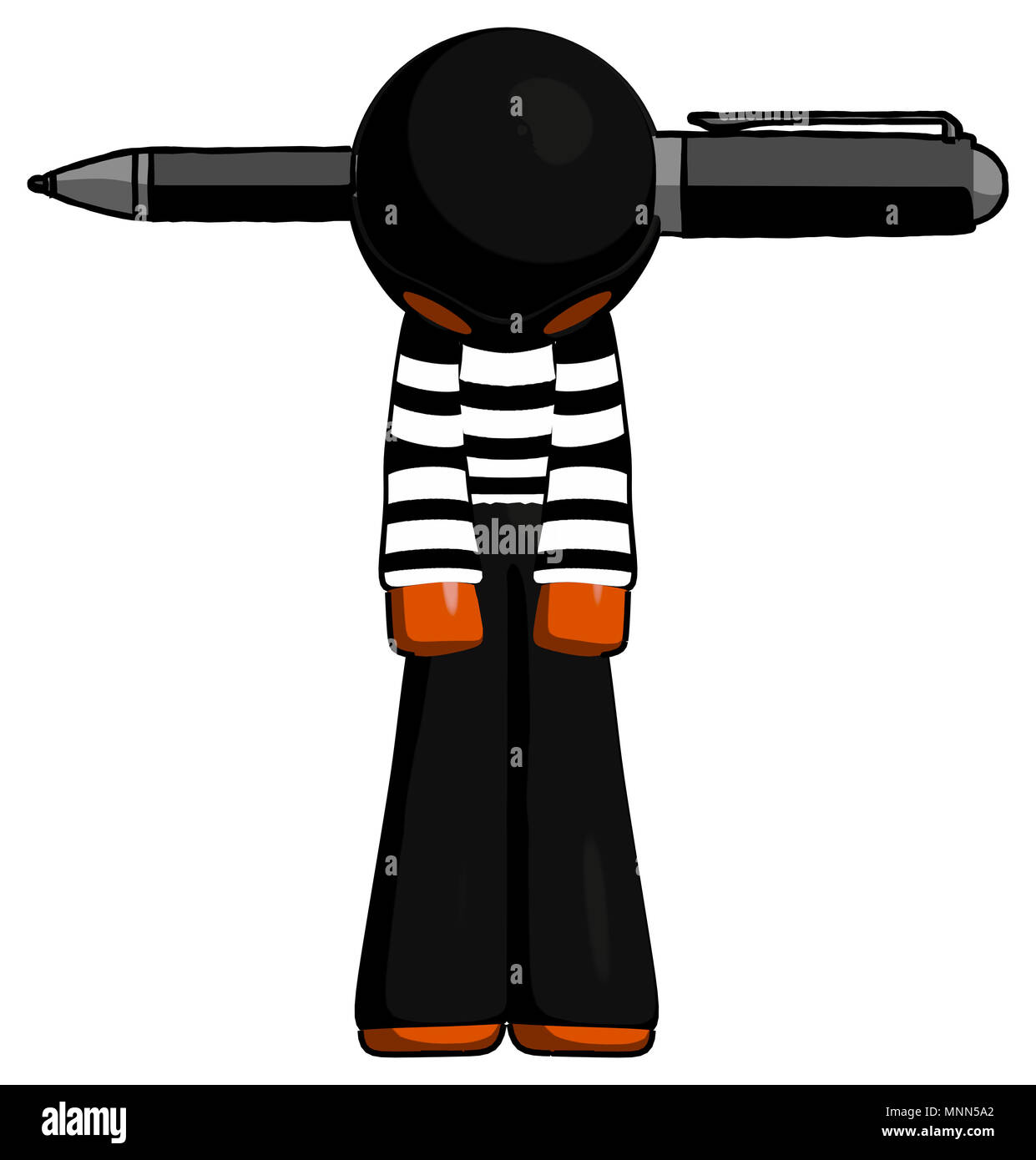 Orange thief man head impaled with pen Stock Photo - Alamy