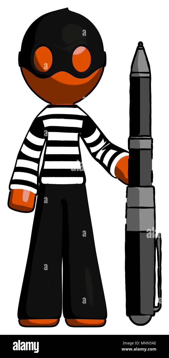 Orange thief man holding large pen Stock Photo - Alamy