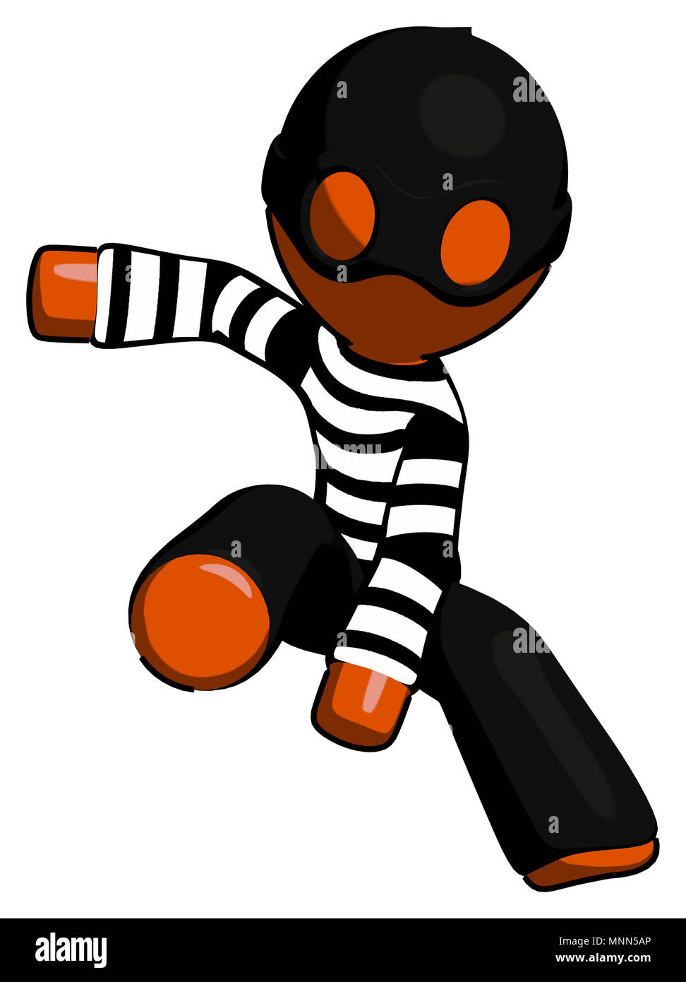 Orange thief man action hero jump pose Stock Photo - Alamy