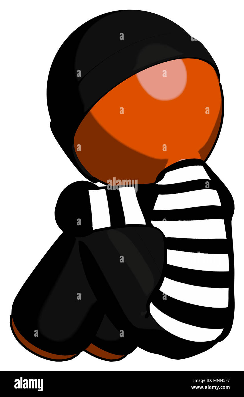 Orange thief man sitting with head down back view facing left Stock ...