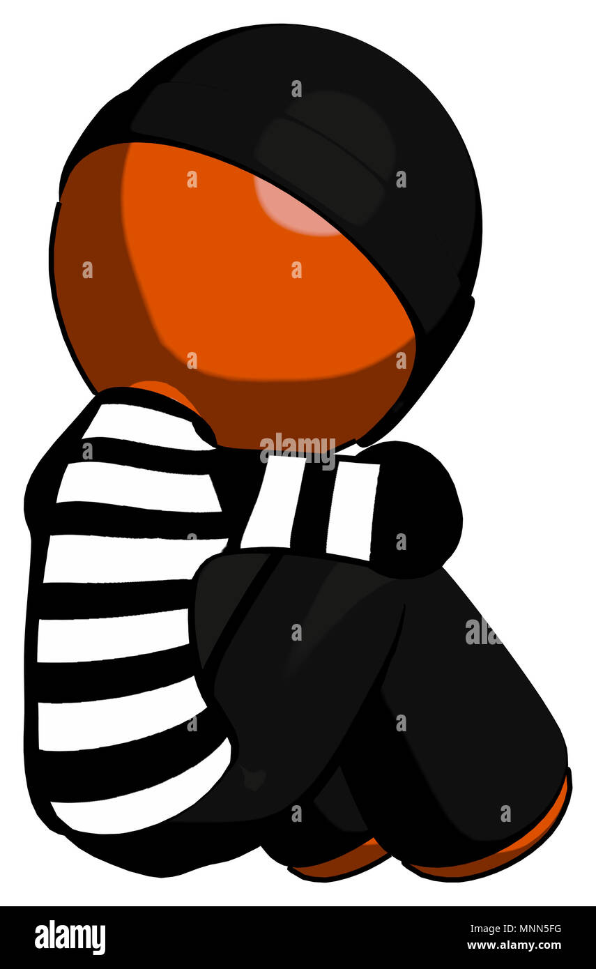 Orange thief man sitting with head down back view facing right Stock ...