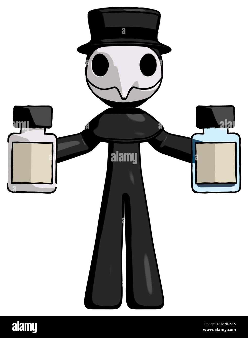 Black plague doctor man holding two medicine bottles Stock Photo - Alamy