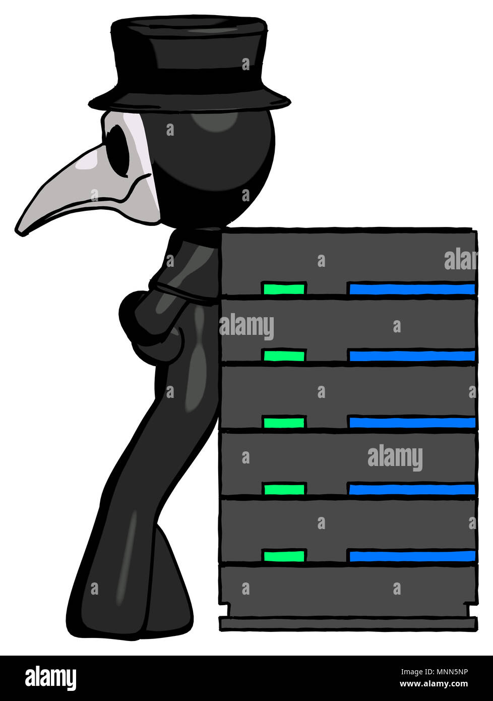Black plague doctor man resting against server rack Stock Photo - Alamy
