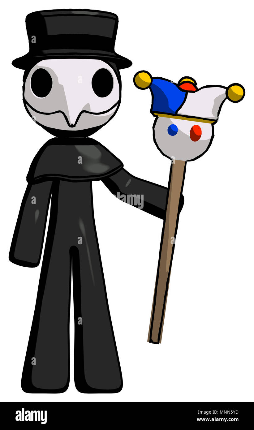 Black plague doctor man holding jester staff Stock Photo - Alamy