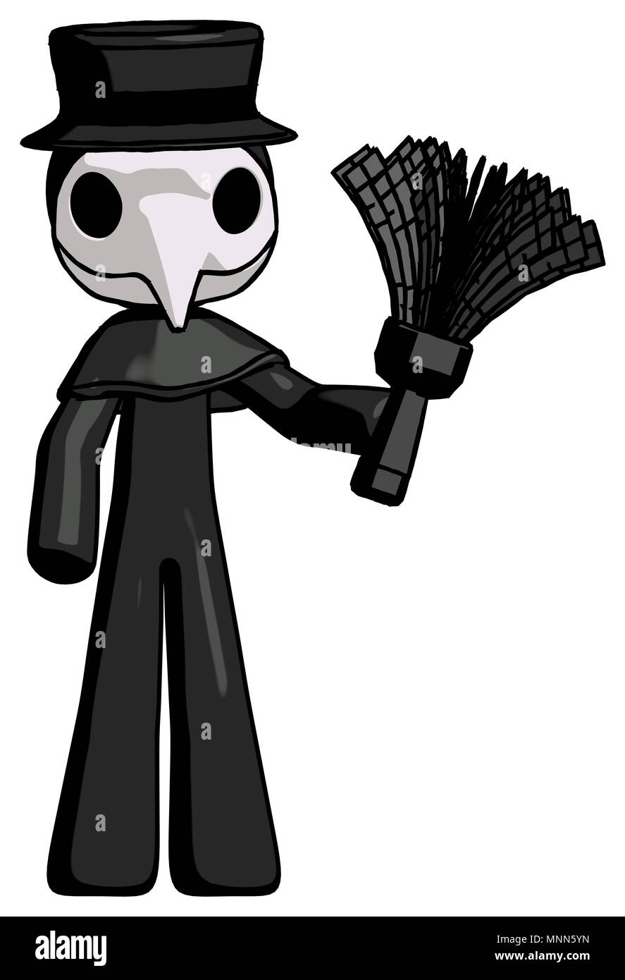 Black plague doctor man holding feather duster facing forward Stock ...