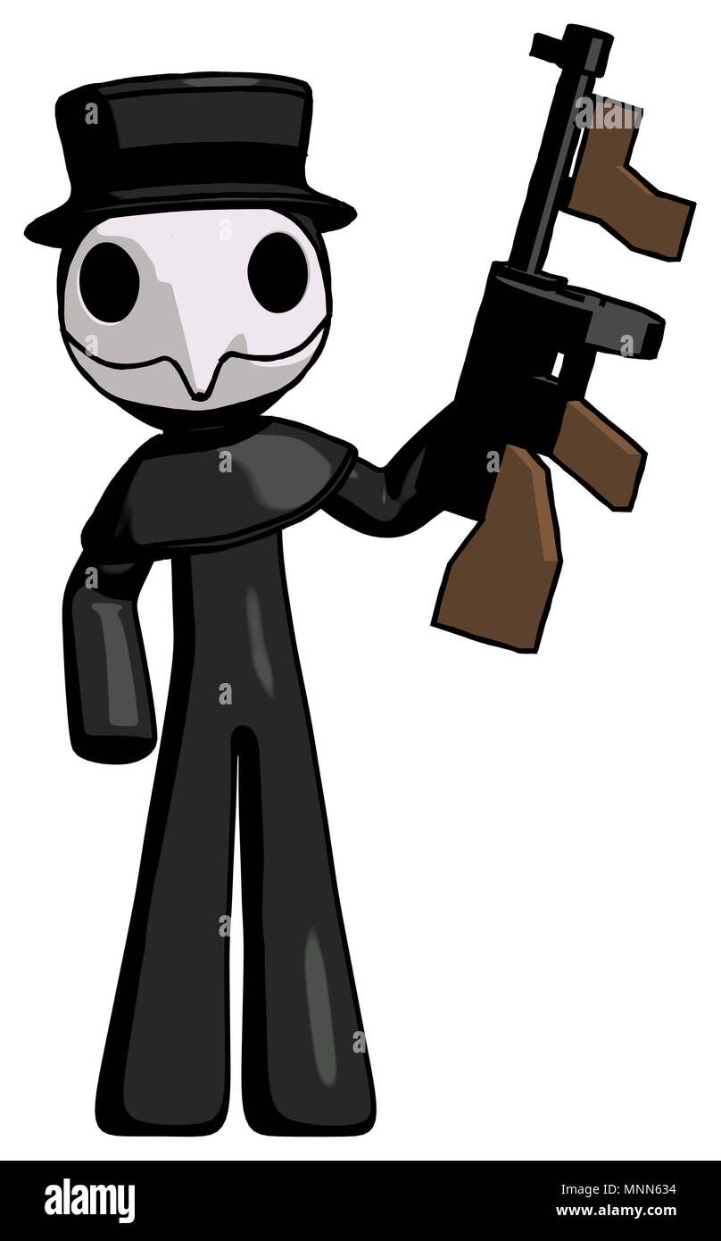 Black plague doctor man holding tommygun like a gangster Stock Photo ...