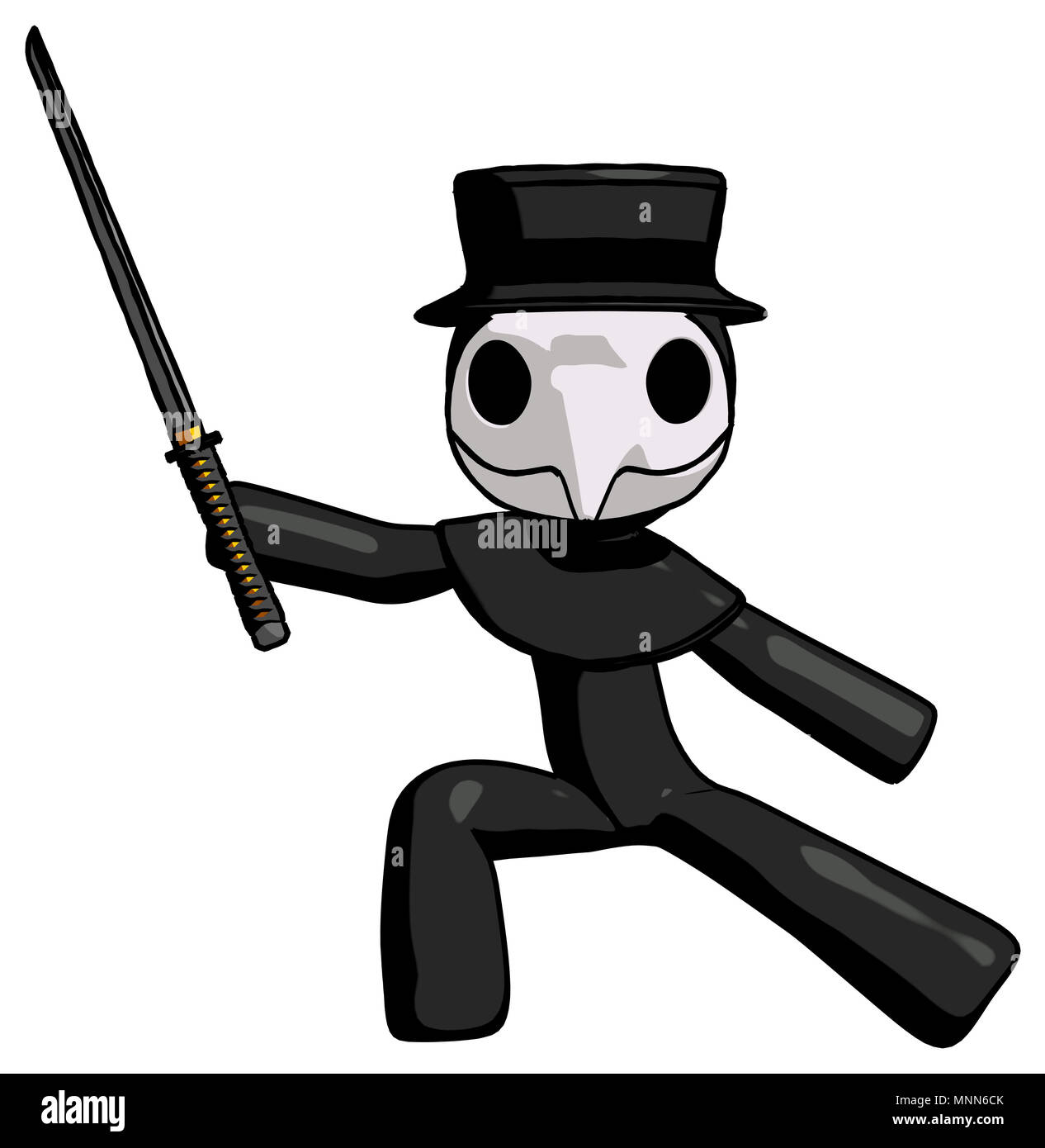 Black plague doctor man with ninja sword katana in defense pose Stock ...