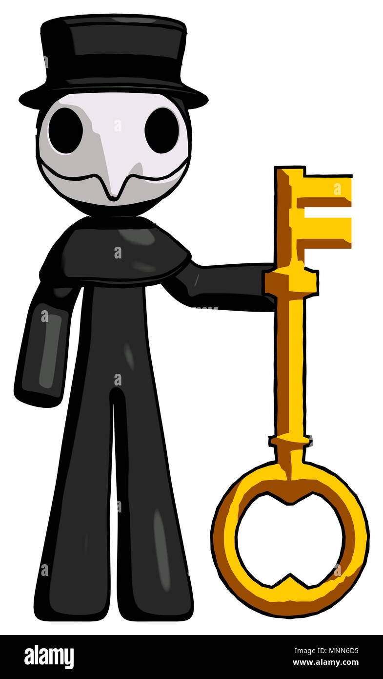 Black plague doctor man holding key made of gold Stock Photo - Alamy