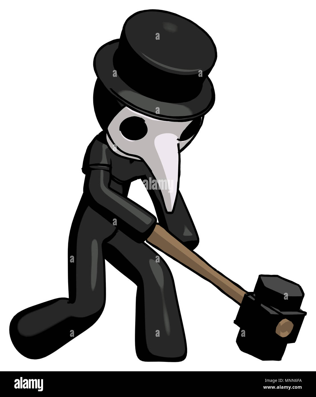 Black plague doctor man smashing with sledgehammer, or hitting ...
