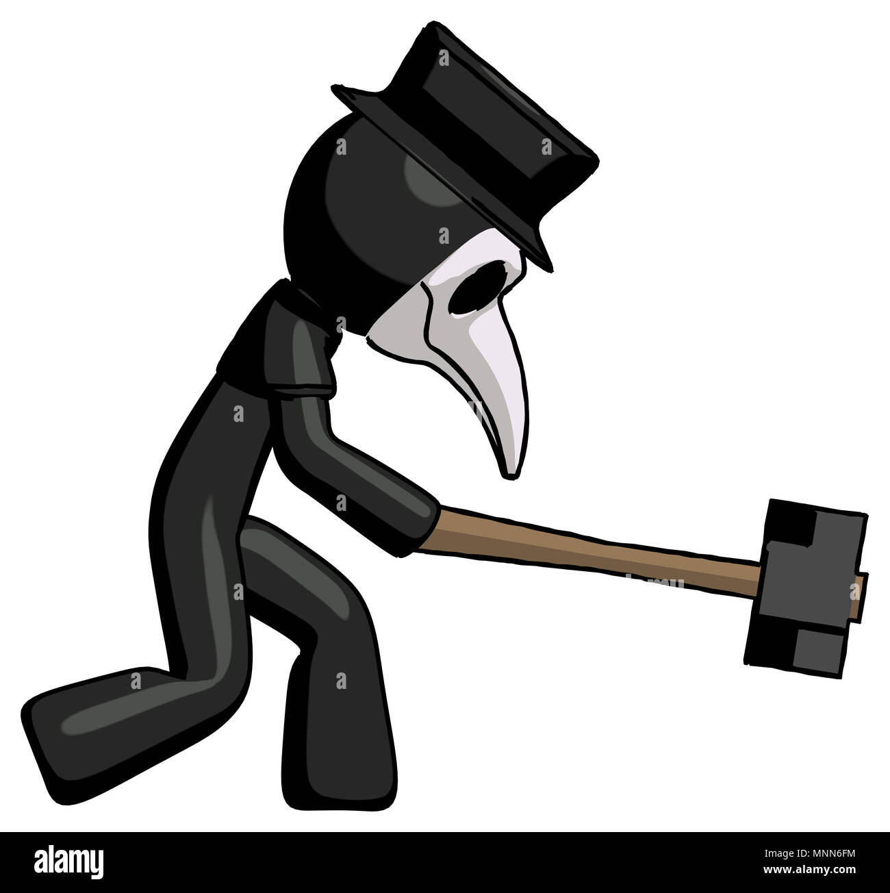 Black plague doctor man smashing with sledgehammer, or hitting ...