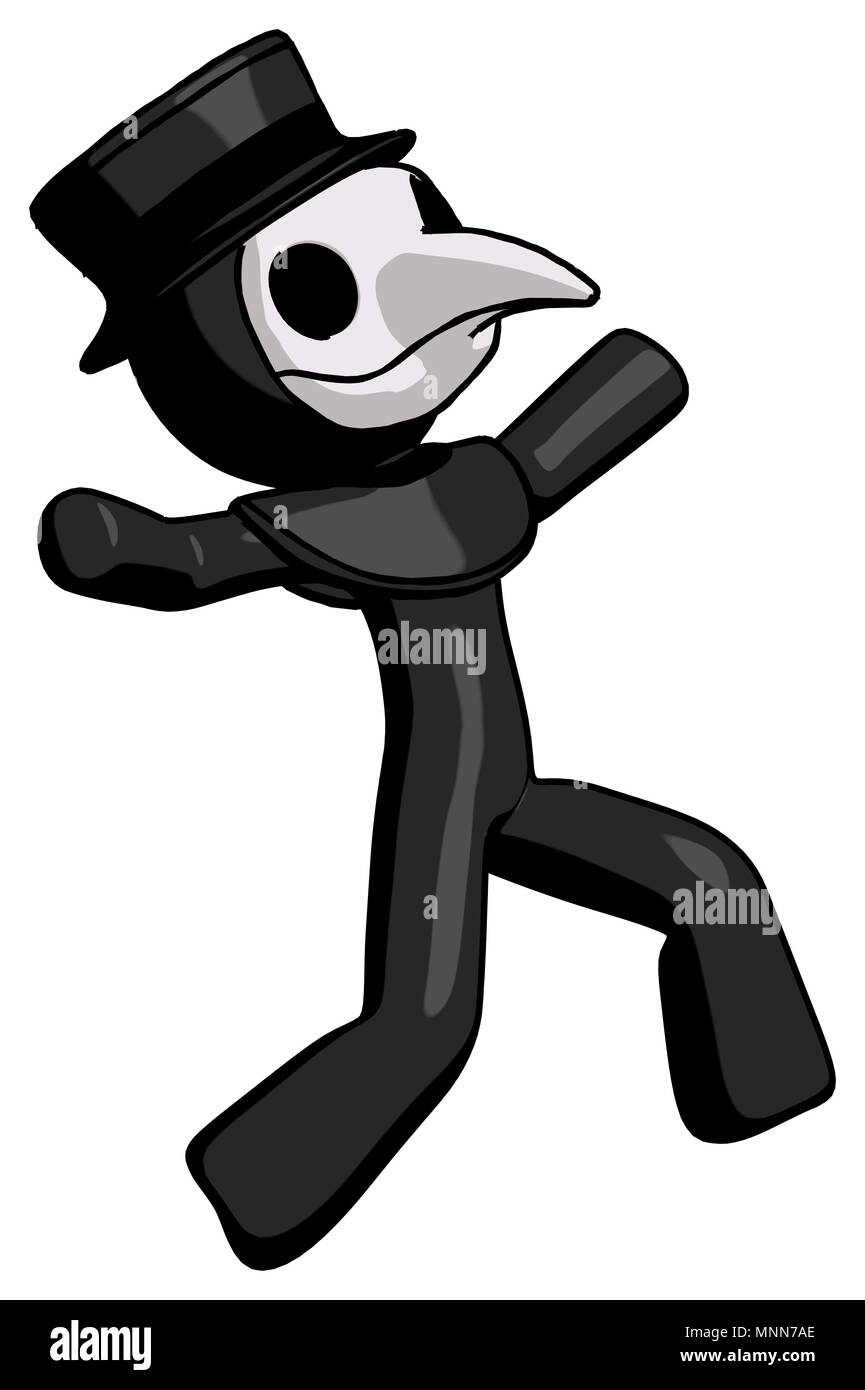 Black plague doctor man running away in hysterical panic direction ...