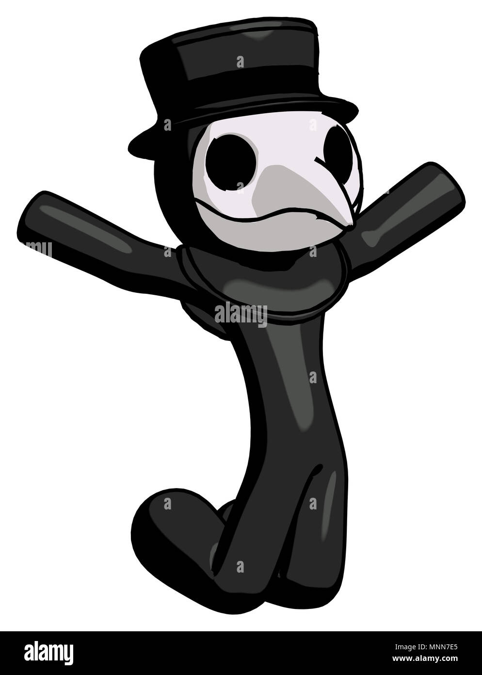 Black plague doctor man jumping or kneeling with gladness Stock Photo ...