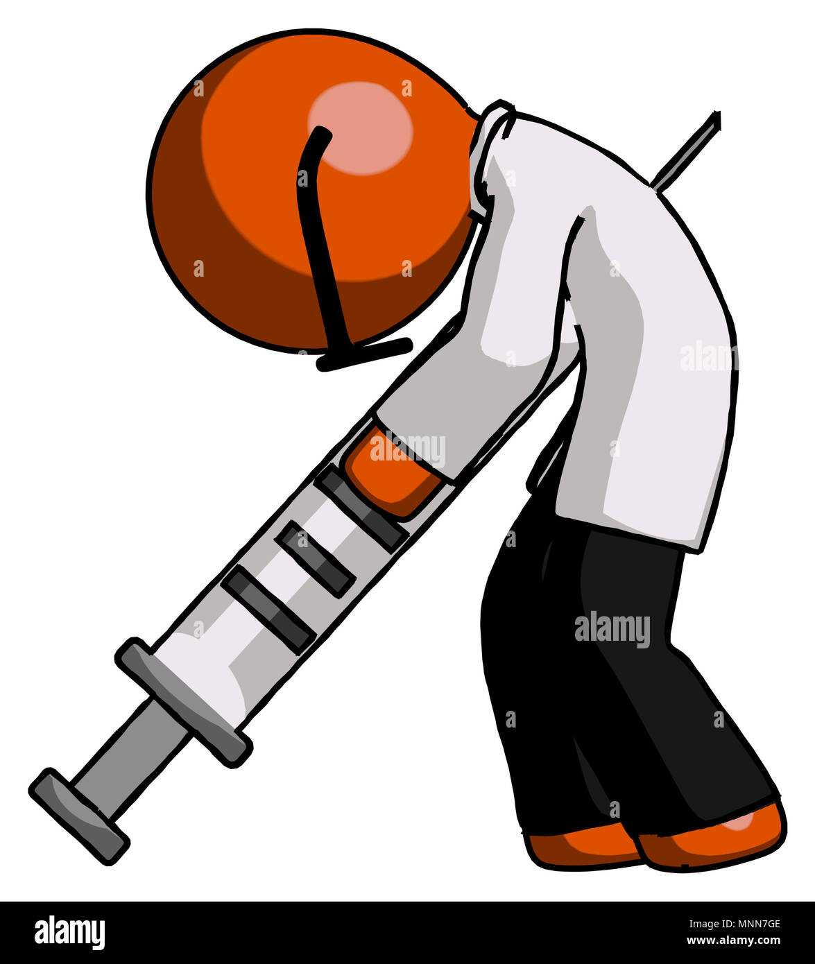 Orange doctor scientist man lethal injection, impaled on syringe Stock ...