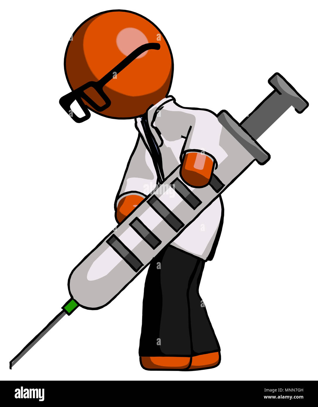 Orange doctor scientist man using syringe giving injection Stock Photo ...