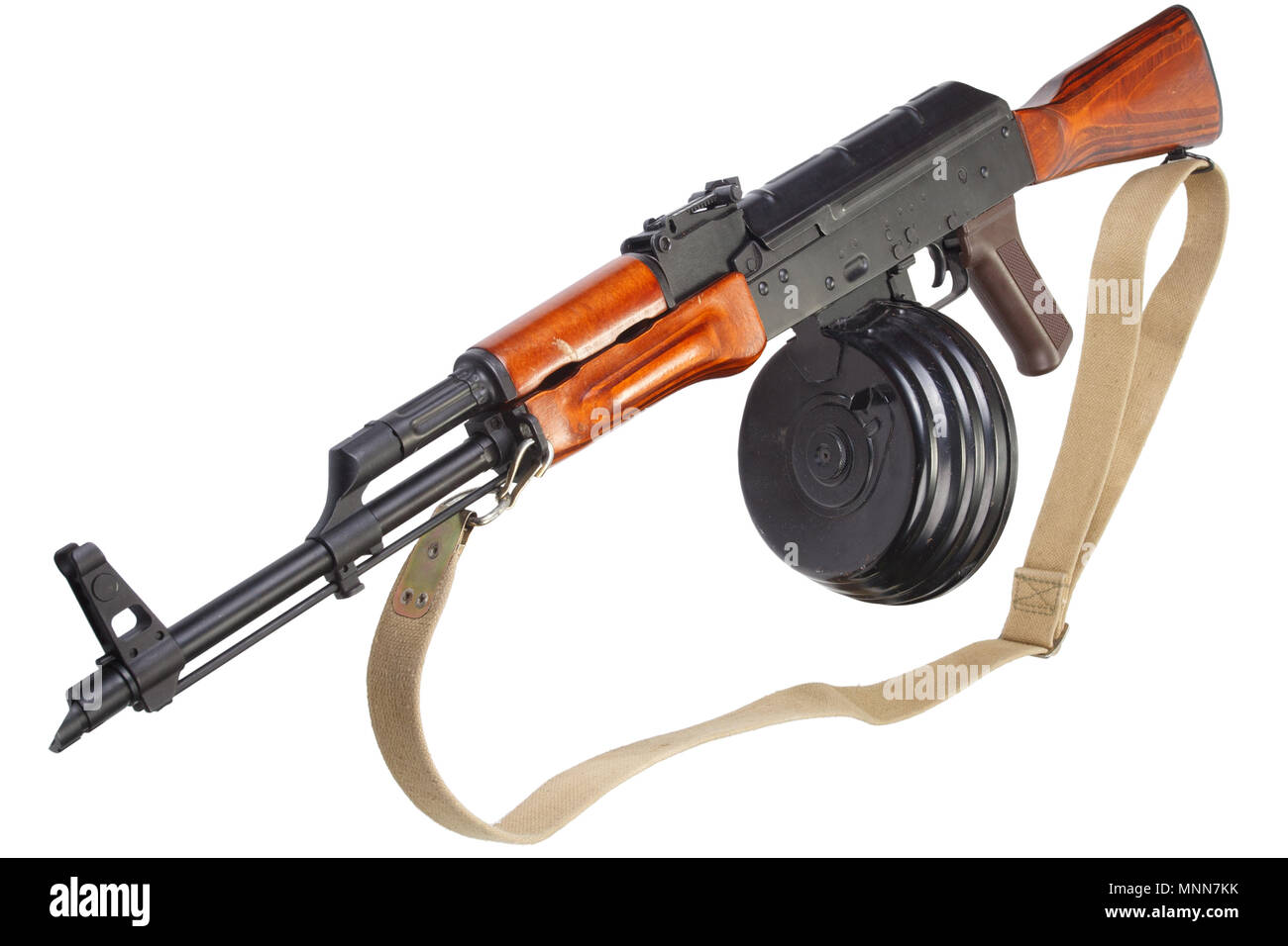AKM (Avtomat Kalashnikova) Kalashnikov assault rifle with 75 Round Drum ...