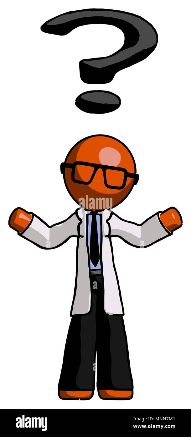 Orange doctor scientist man with question mark above head, confused ...