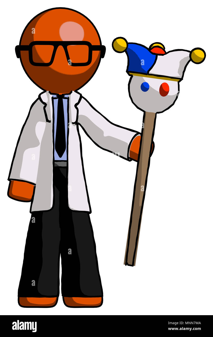 Orange doctor scientist man holding jester staff Stock Photo - Alamy