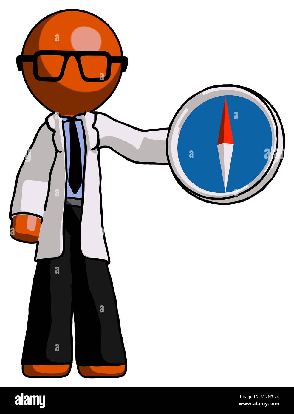 Orange doctor scientist man holding a large compass Stock Photo - Alamy