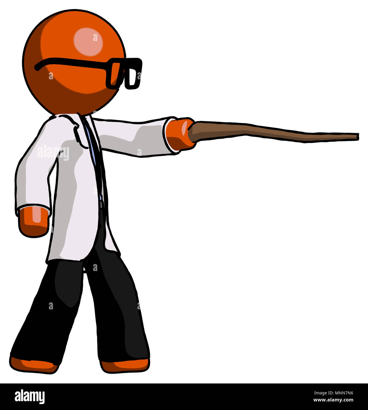 Orange doctor scientist man pointing with hiking stick Stock Photo - Alamy