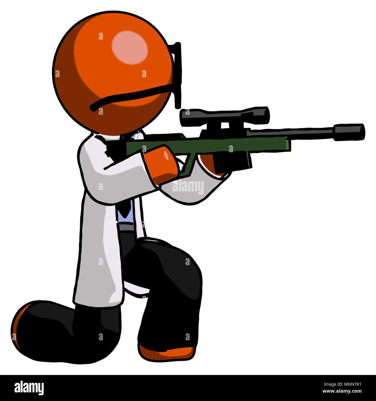 Orange doctor scientist man kneeling shooting sniper rifle Stock Photo ...