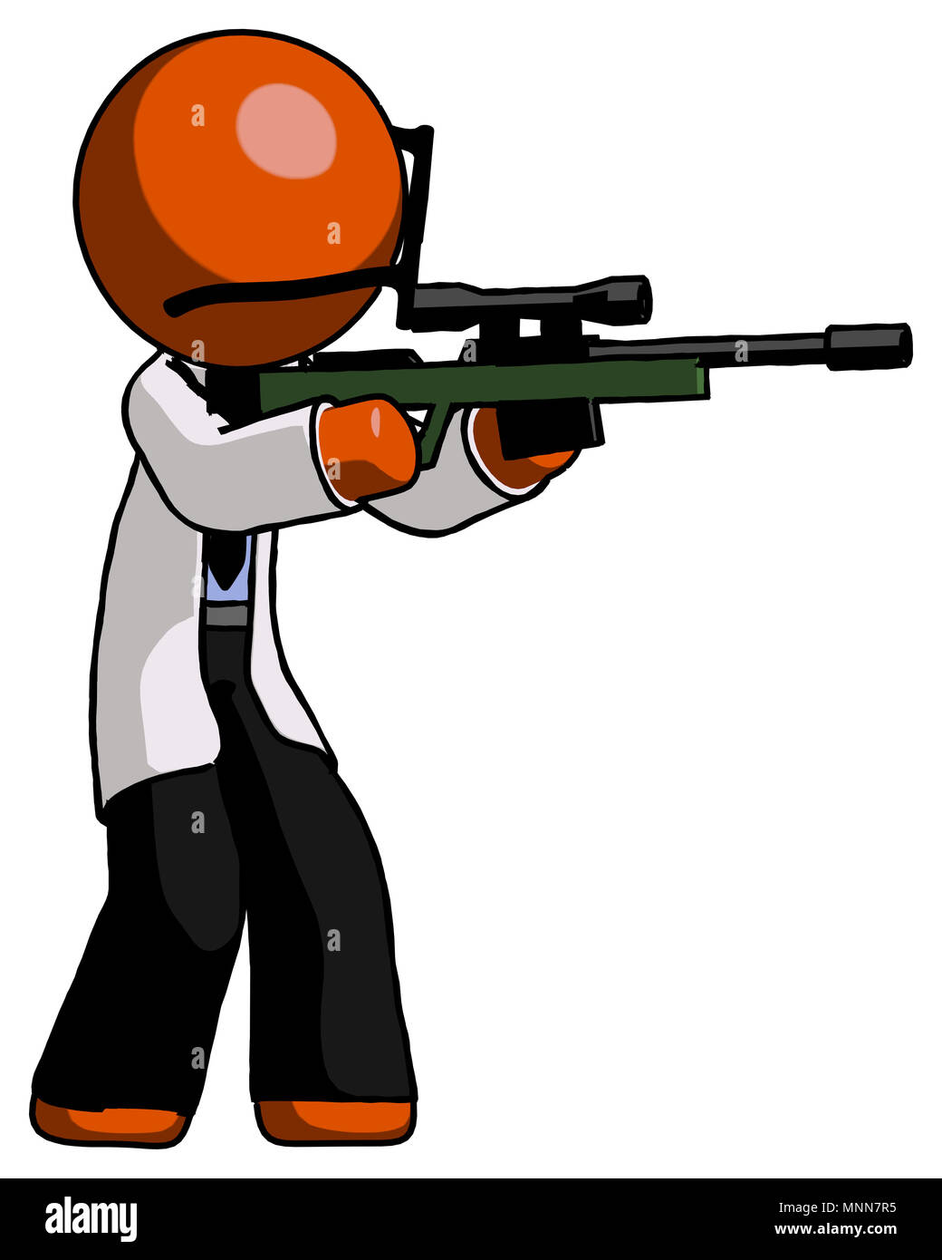 Orange doctor scientist man shooting sniper rifle Stock Photo - Alamy