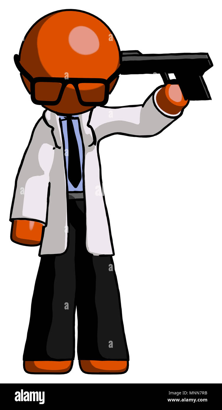 Orange doctor scientist man suicide gun pose Stock Photo - Alamy