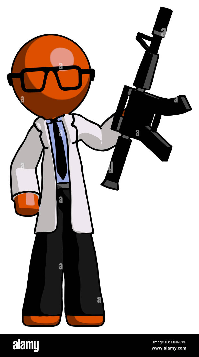 Orange doctor scientist man holding automatic gun Stock Photo - Alamy