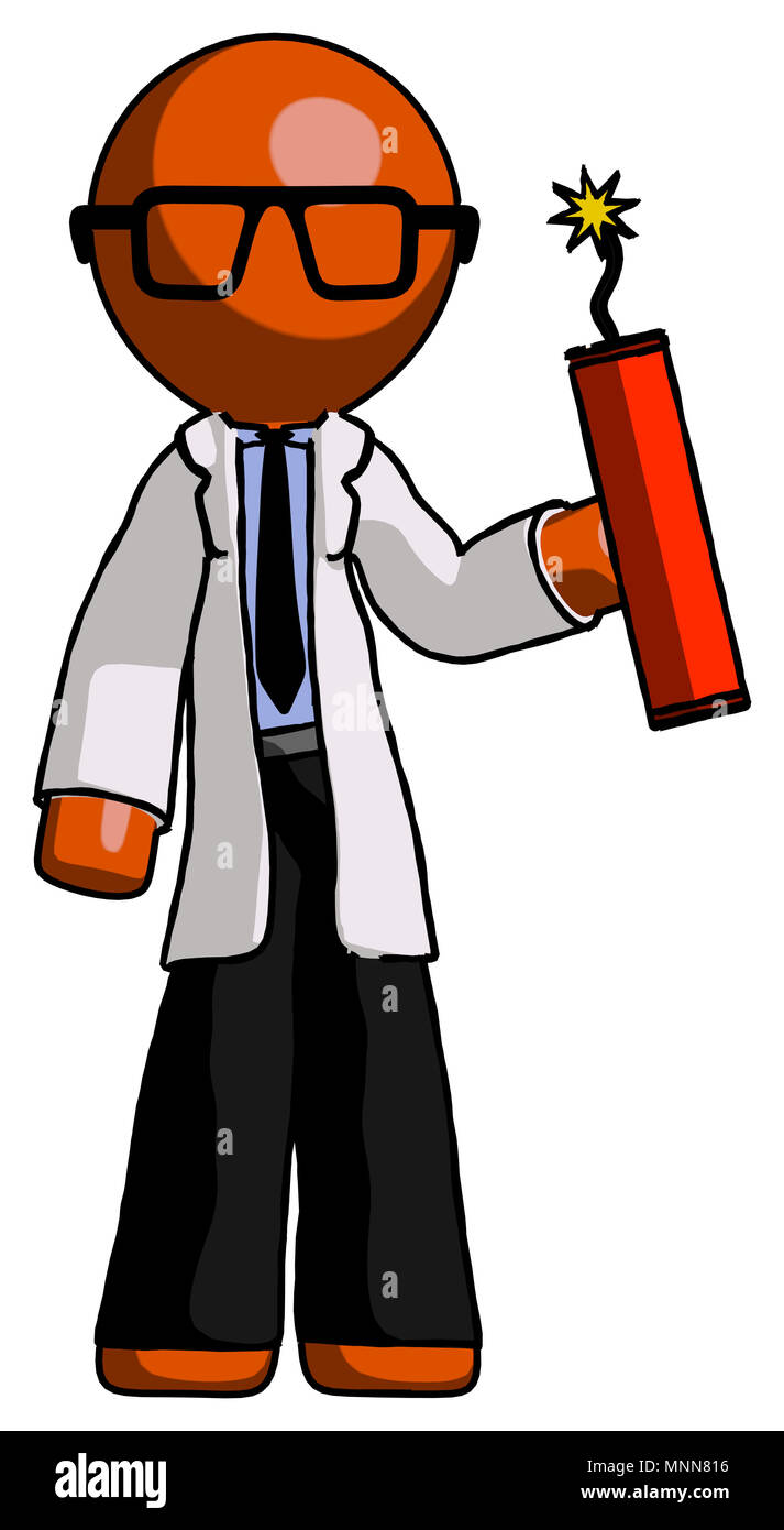 Orange doctor scientist man holding dynamite with fuse lit Stock Photo ...