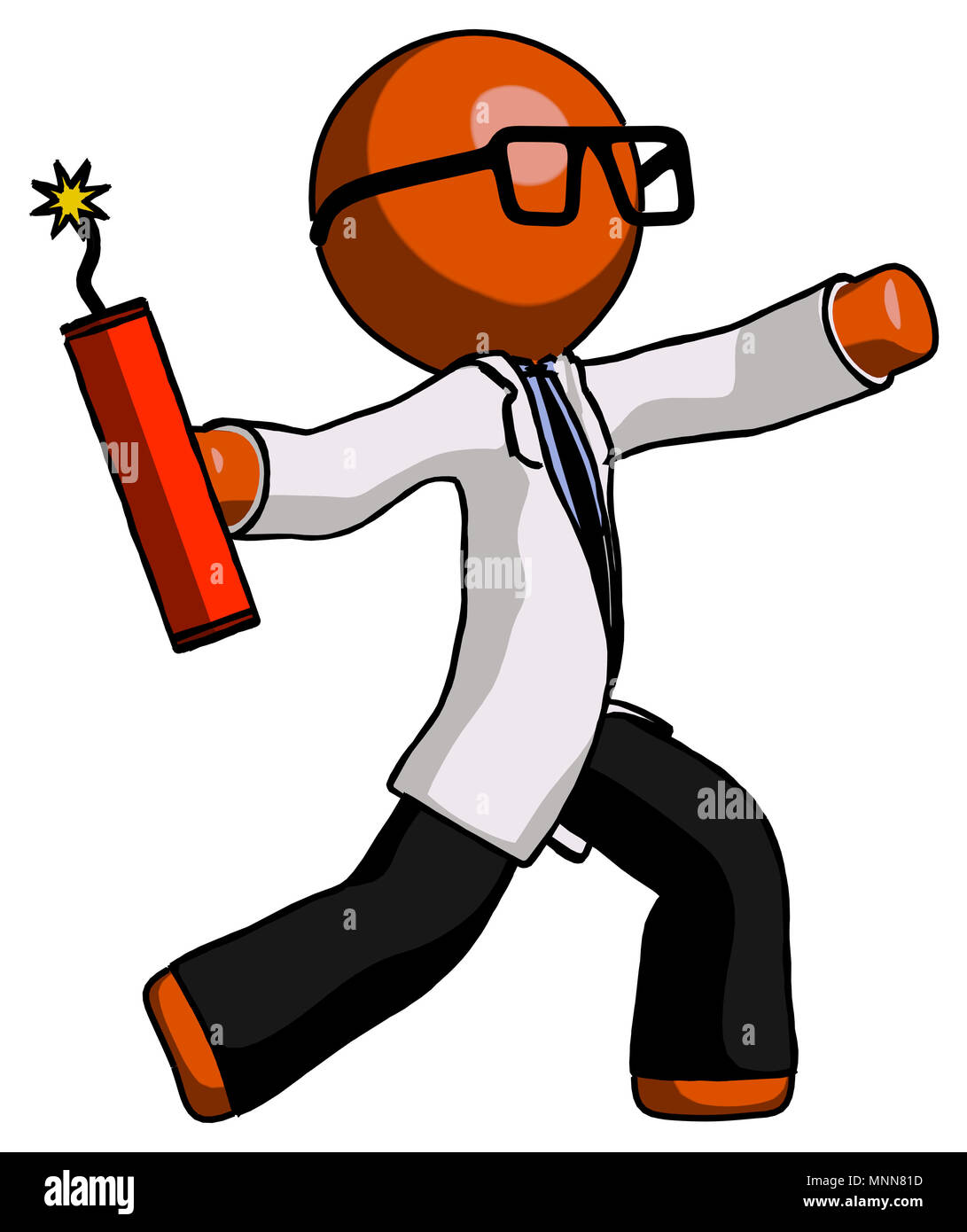 Orange doctor scientist man throwing dynamite Stock Photo - Alamy