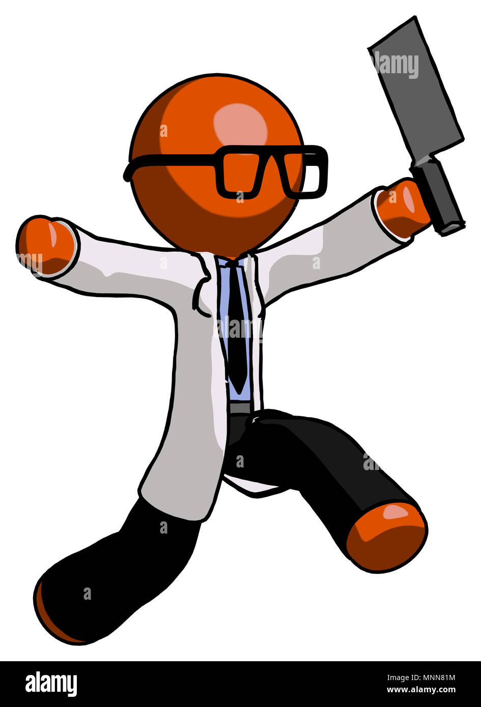 Orange doctor scientist man psycho running with meat cleaver Stock ...