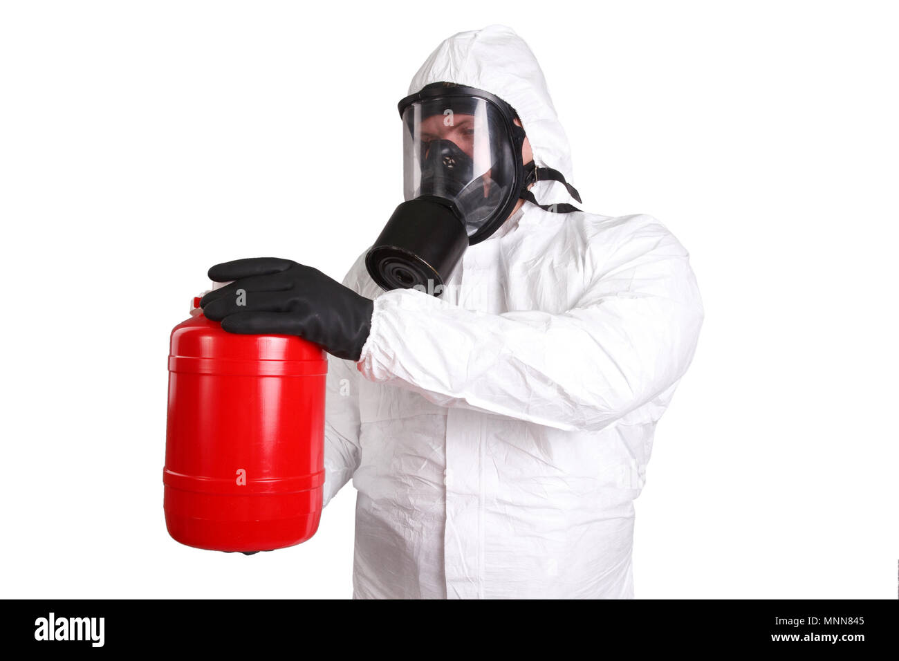 Man in a suit of chemical protection isolated on white Stock Photo - Alamy