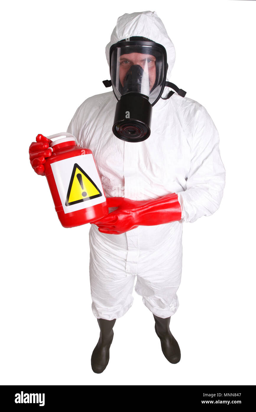 Man in a suit of chemical protection isolated on white Stock Photo - Alamy