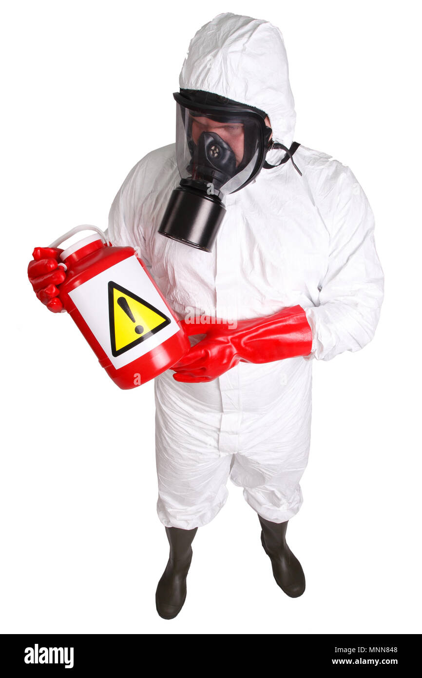 Man in a suit of chemical protection isolated on white Stock Photo - Alamy
