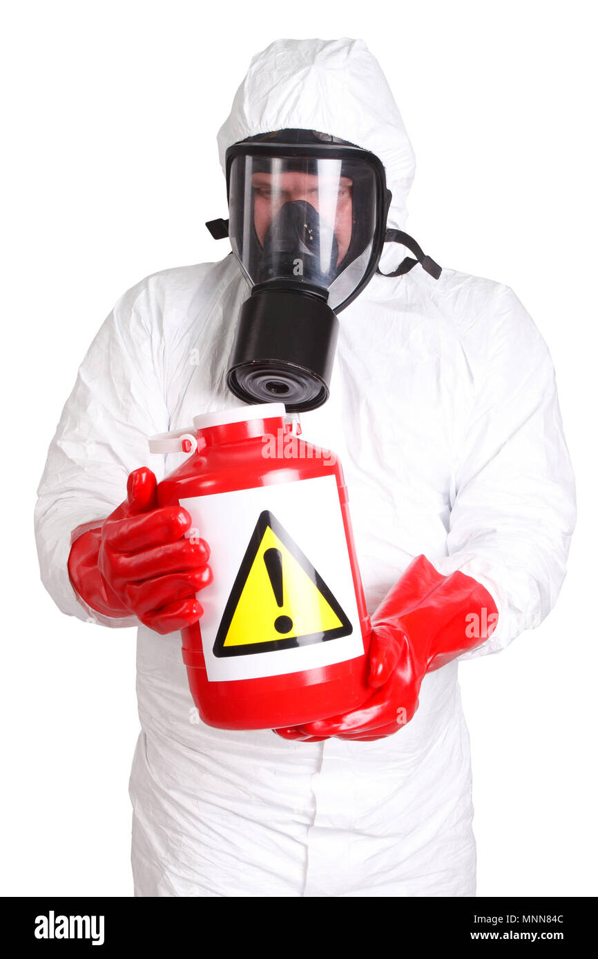 Man in a suit of chemical protection isolated on white Stock Photo - Alamy