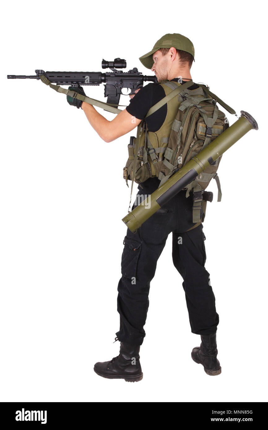 mercenary with m16 rifle isolated on white Stock Photo - Alamy
