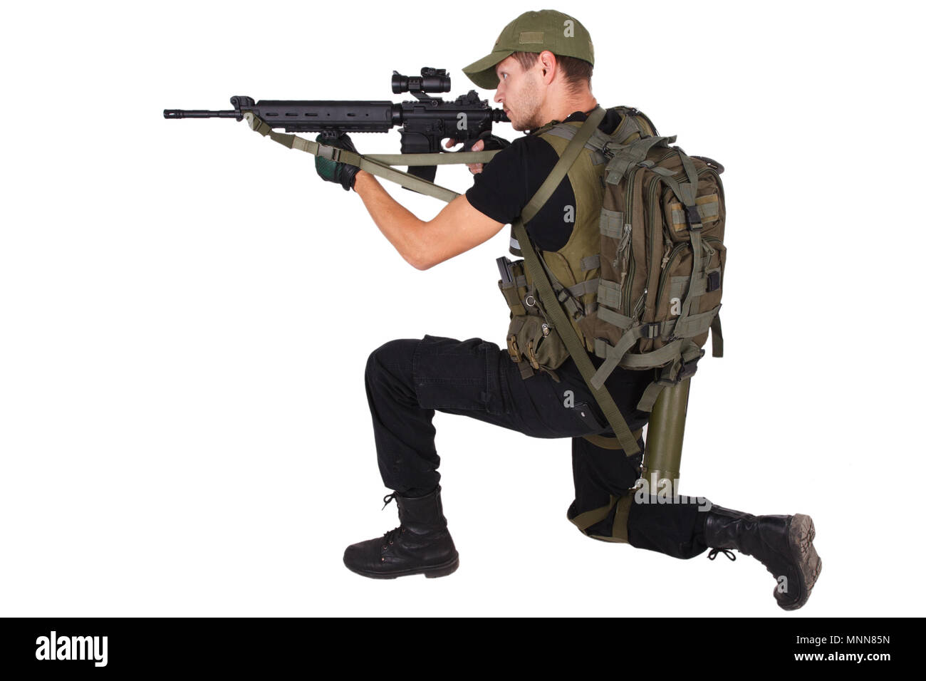 mercenary with m16 rifle isolated on white Stock Photo - Alamy