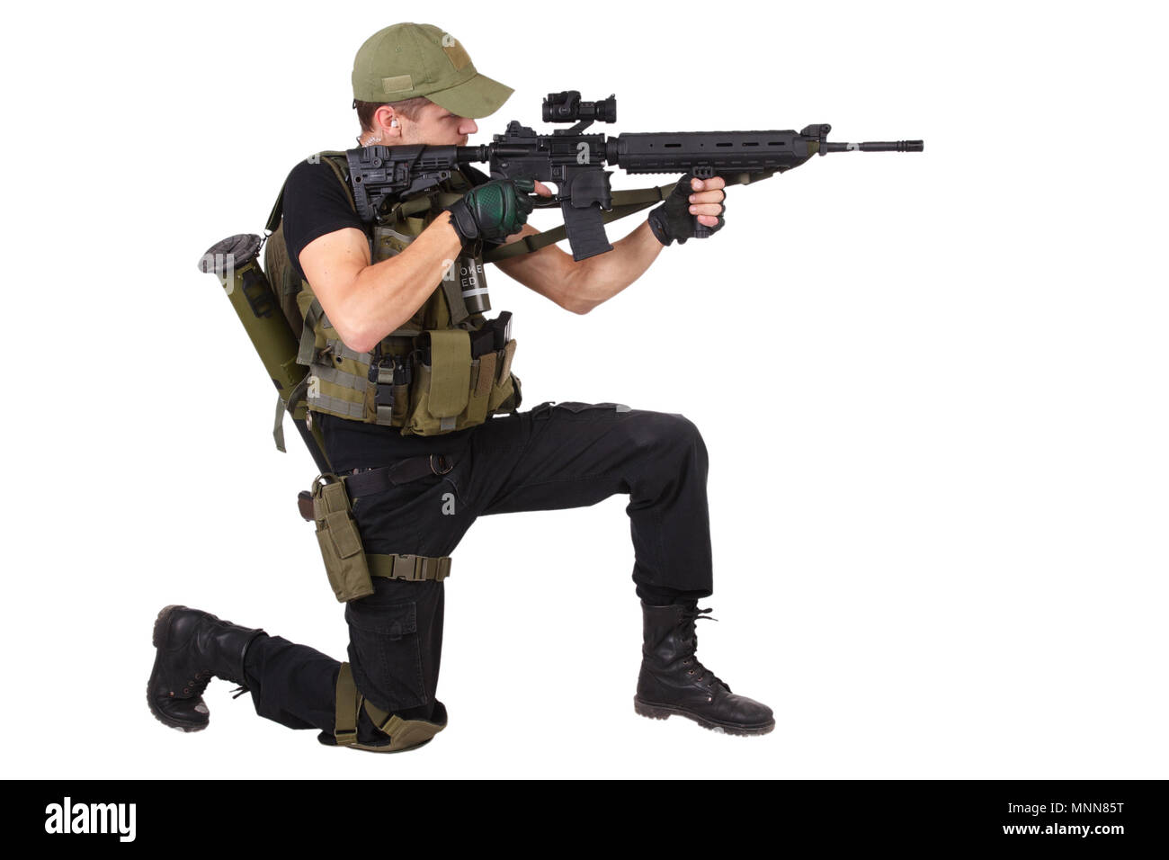 mercenary with m16 rifle isolated on white Stock Photo - Alamy
