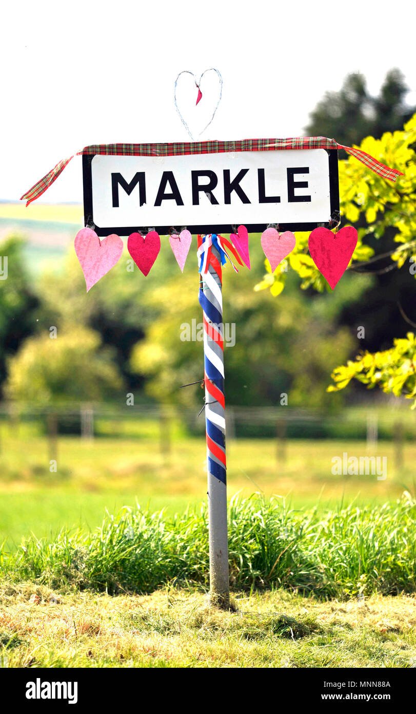 The sign for markle village in east lothian hi-res stock photography ...