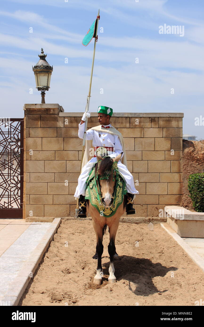 Rabat, Morocco - May 13, 2013: Royal guard in entry of mausoleum ...