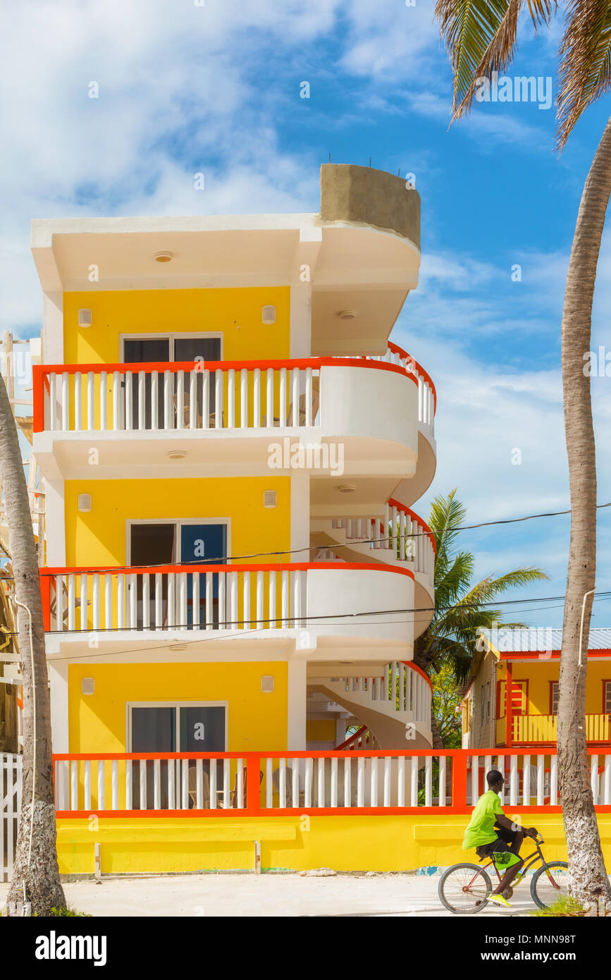 Caye Caulker, Belize - December 20, 2016: View at the modern condo ...