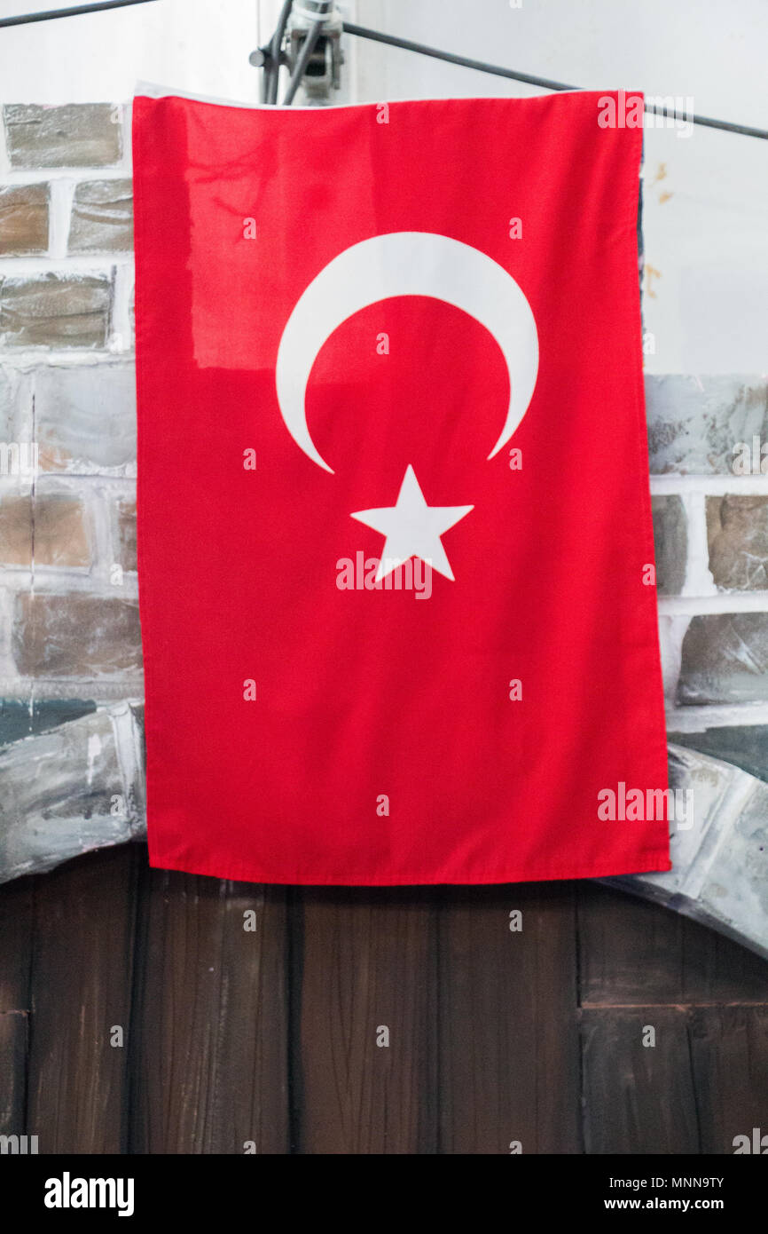 Turkish national flag hang on a pole in open air Stock Photo - Alamy