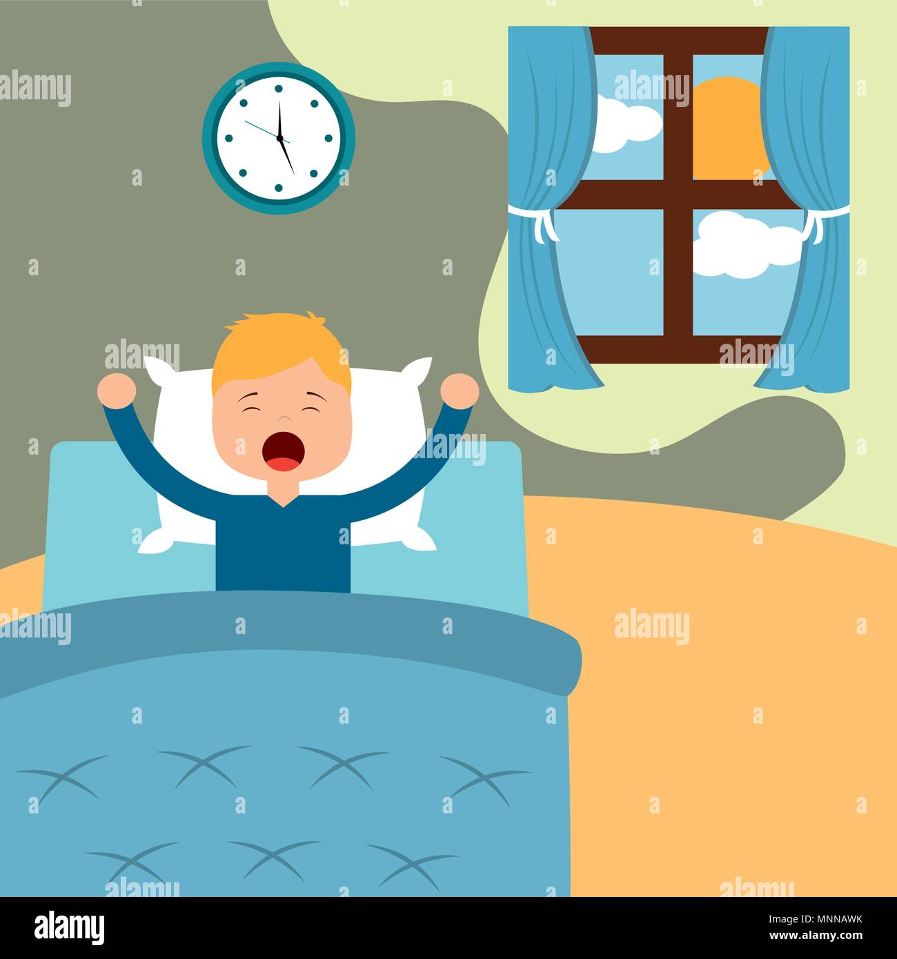 Boy Waking Up In The Morning Cartoon